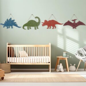 Hoteam Dinosaur Wall Decors Wooden Boys Dinosaur Nursery Wall Decoration Dinosaur Baby Shower Playroom Wall Art for Kids Farmhouse Bathroom Room Art Gift(Vivid,14.17 x 8.27 Inches)