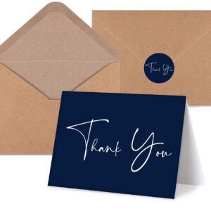 VEEYOL 100 Navy Thank You Cards with Kraft Envelopes, 5x3.75 Inches Greenery Eucalyptus Thank You Notes For Wedding, Baby Shower, Graduation, Bridal, Business, Anniversary