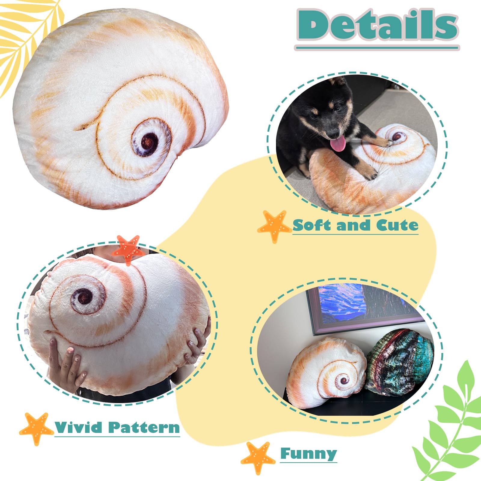 Whlo4U Simulation Sand Snail Plush Pillow, Sand Snail Stuffed Throw Pillow，Home Sofa Beach Decoration, Birthday Christmas Funny Gift for Kids Adults