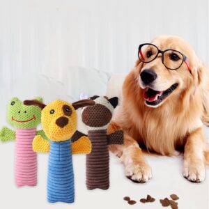 BEIDUOYANG Dog Squeaky Toys, Dog Toys, Squeaky Stuffed Animals Shape Dog Chew Toy Soft Cleaning Massage Supplies Pet Plush Animals Molar Pet Supplies, brown cow