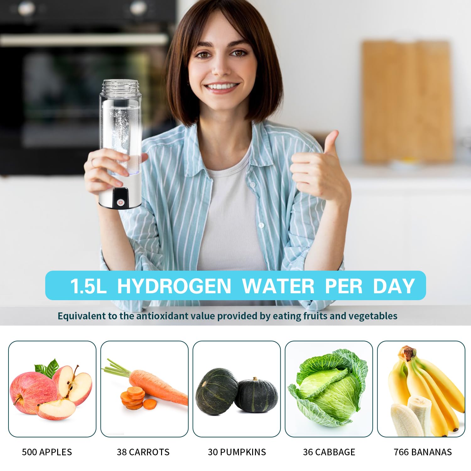 Hydrogen Water Bottle, Portable Hydrogen Water Ionizer Machine, Rechargeable Hydrogen Water Bottle Generator, with Pem SPE Technology Hydrogen Water Cup for Office, Travel, Exercise, Gift for Love