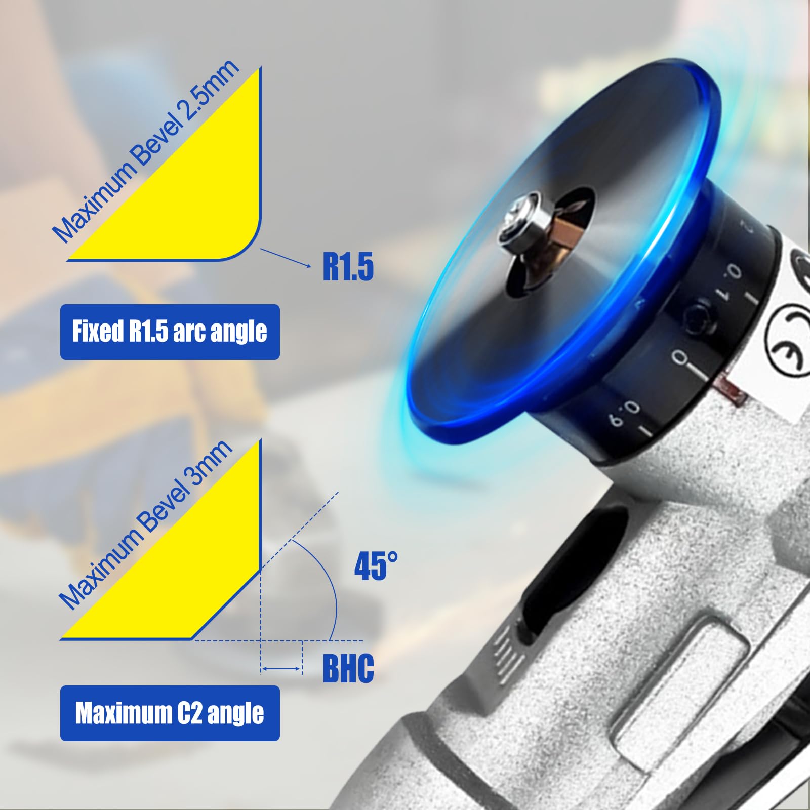 Yuqutum 2 in 1 Mini Pneumatic Chamfering Machine, Handheld 45 Degree Arc Pneumatic Chamfer Tool, Portable Deburring Tool for Metal Wood, Air Chamfer Tool with Replace Blade and Bearing(C/R blade)