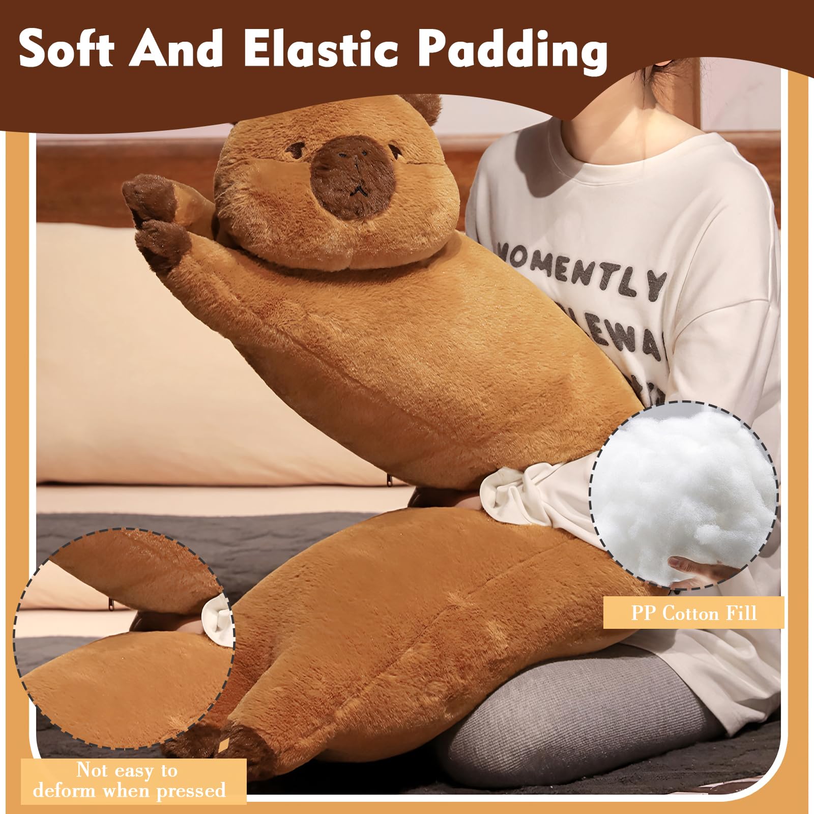 NXNYNZ Long Capybara Plush Pillow, Cute Brown 35.4inches Capybara Stuffed Animals Plushie Sleeping Hugging Body Pillow, Kawaii Capybara Soft Doll Toy with Orange Birthday Gift for Kids Girlfriend