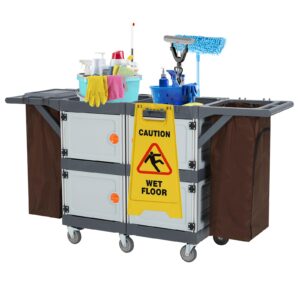 commercial janitorial cart with cabinet, hotel cart housekeeping room service cart hand push utility cart