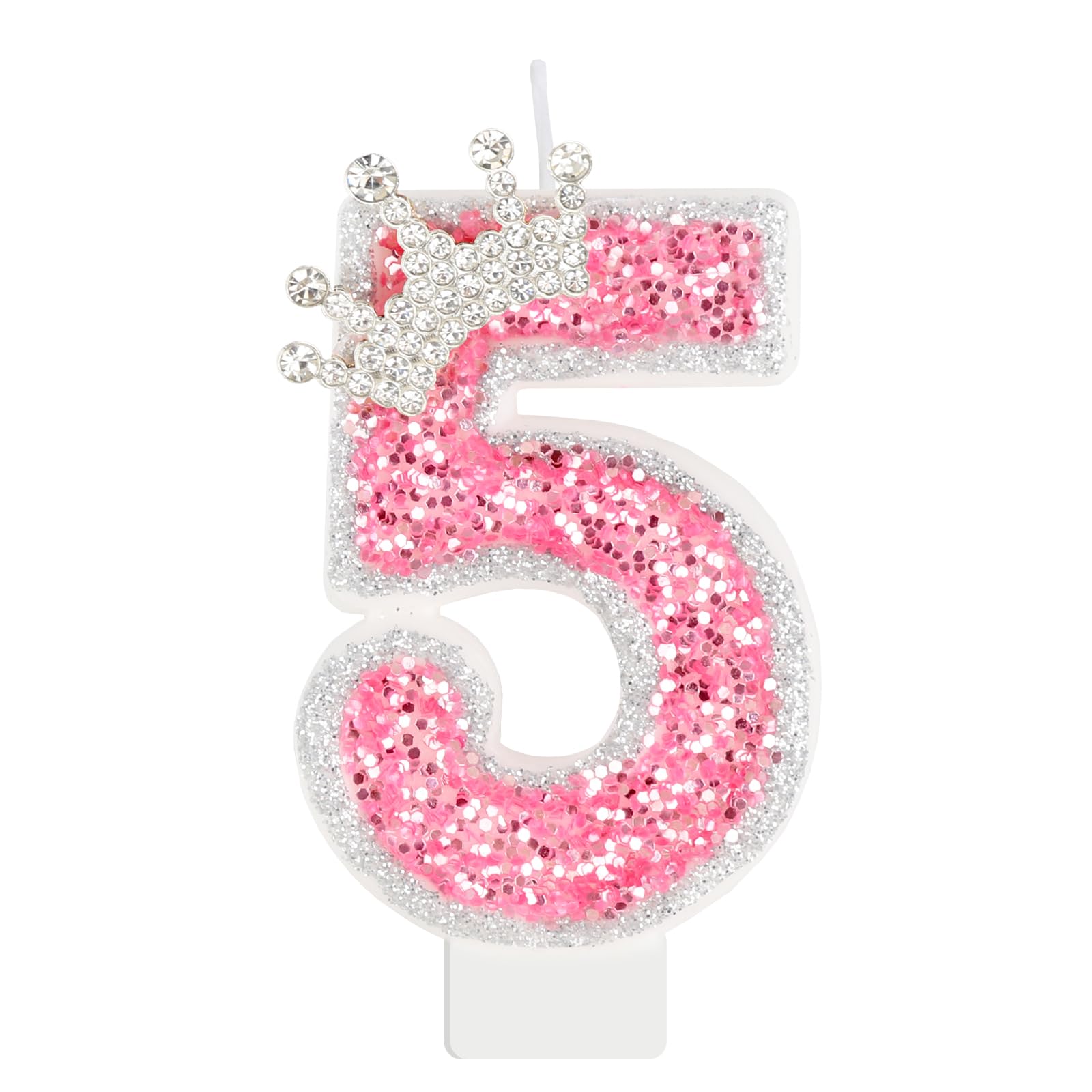 DAJISI 2.95 Inch Birthday Candle for Cake, Pink Birthday Candles Number Candles for Birthday Cakes with Crown Large Sparkler Candles for Cake Topper Decoration (Pink Crown 5)