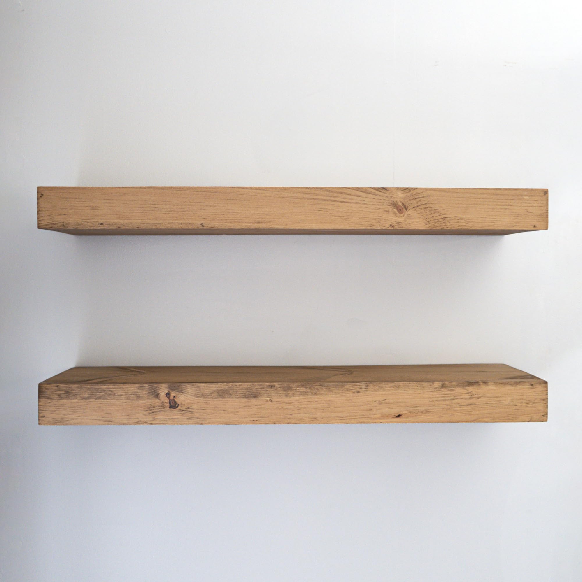 Urbandi Modern Floating Shelves 3 Inches Thick for Wall, Wide Shelves for Kitchen, Living Room, Bedroom, and Bathroom, Natural Pine Wood, Rustic Wooden Shelf, (Set of 2) (Aged Oak, 36Lx3Hx8D)