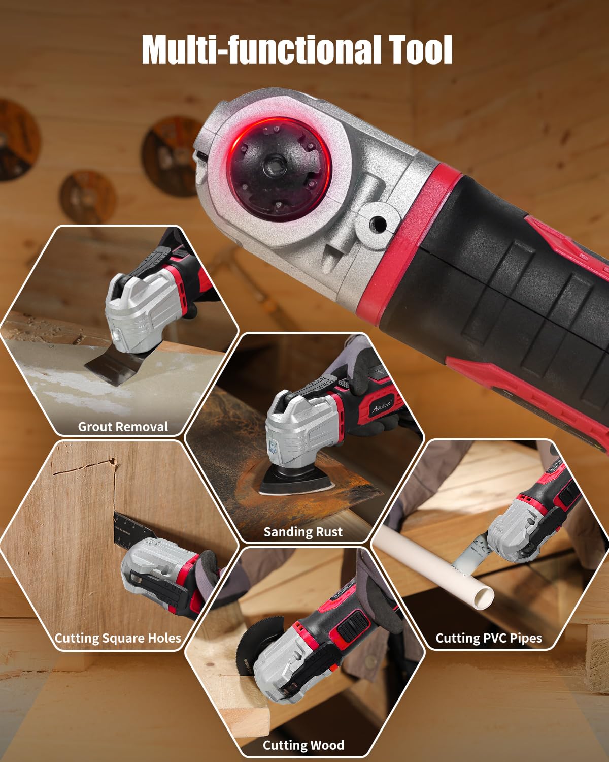 AVID POWER Cordless Oscillating Tool 20V Battery Powered Oscillating Multitool with 2.8° Oscillation Angle, Variable Speed Oscillating Saw w/ 31Pcs Accessories for Scraping/Cutting & Sanding - Red