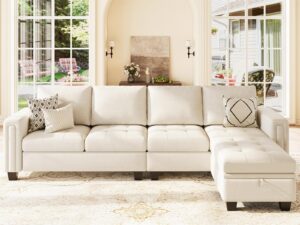 belffin velvet reversible sectional sofa with chasie convertible l shaped 4-seat sectional couch with storage ottoman beige