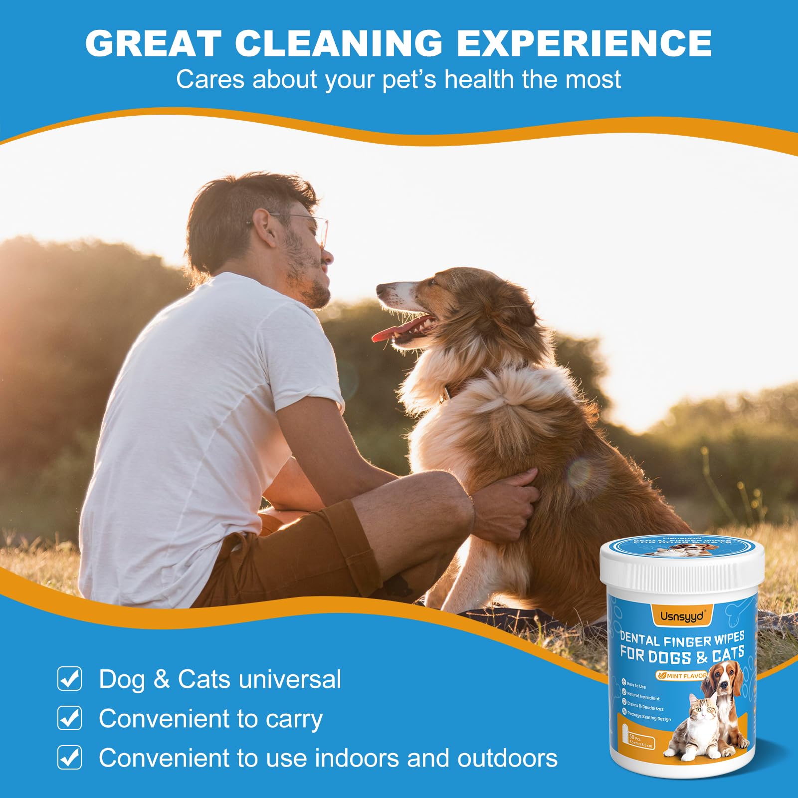 Usnsyyd Dog & Cat Teeth Cleaning Wipes, Reduces Plaque & Freshing Breath,Canine Finger Toothbrush, Disposal Gentle Cleaning & Gum Care Pet Wipes, Widen 1.77",Mint Flavor,50Pcs