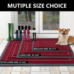 Buganda Floor Door Mat, Heavy Duty Doormat Outdoor Indoor, Natural Rubber Mat, Non Slip, Low Profile Outdoor Mat for Home Entrance, Garage, Patio Porch Farmhouse, 36x24, Wine Red