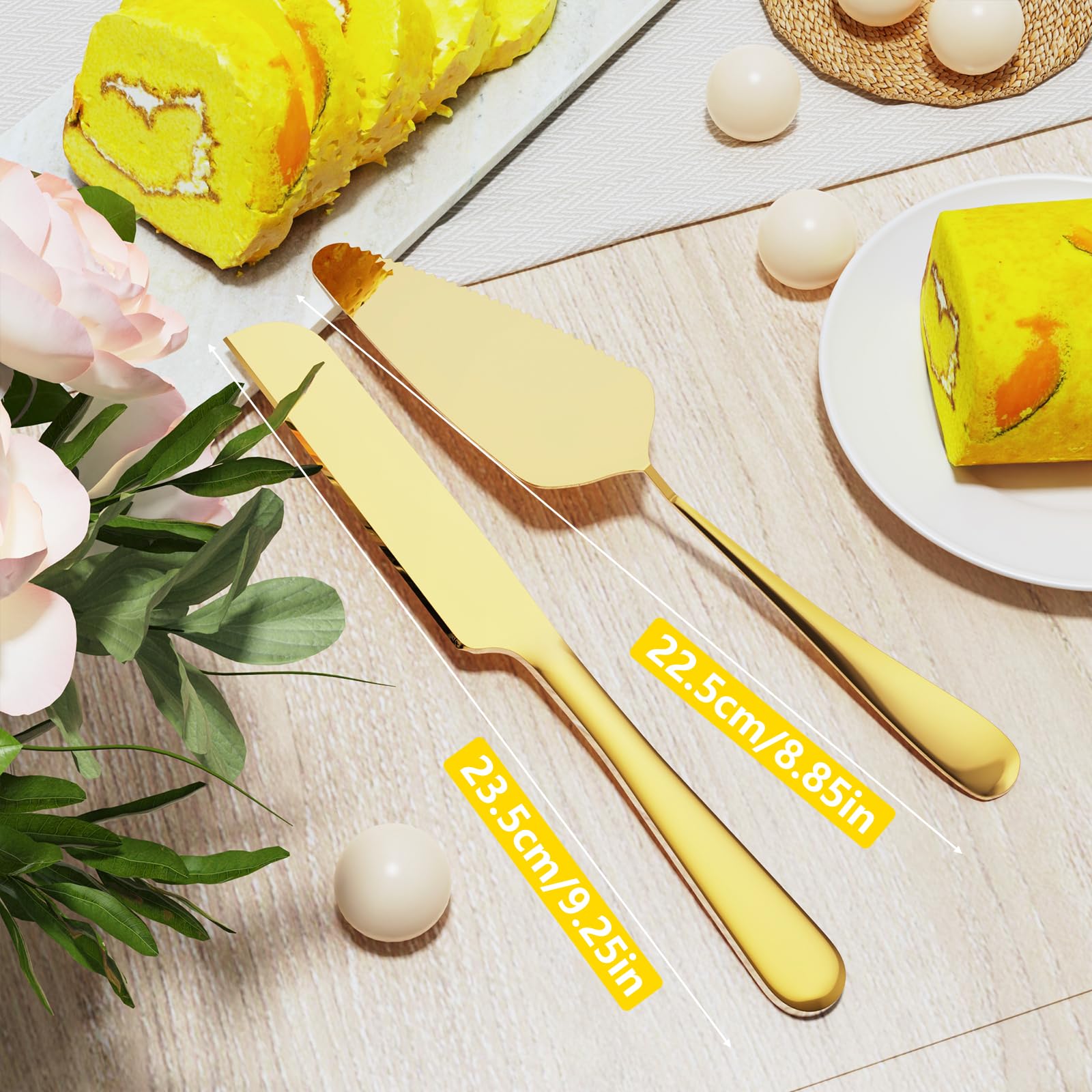 GWHOLE Gold Wedding Cake Cutting Set, Wedding Cake Cutter Set, Cake Knife and Server Set for Wedding Pie Spatula Birthday Cake Anniversary Christmas Gift