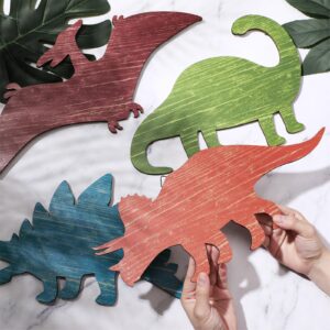 Hoteam Dinosaur Wall Decors Wooden Boys Dinosaur Nursery Wall Decoration Dinosaur Baby Shower Playroom Wall Art for Kids Farmhouse Bathroom Room Art Gift(Vivid,14.17 x 8.27 Inches)