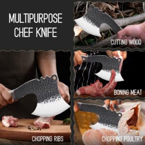 ROCOCO Meat Bone Cleaver Knife for Meat Cutting Handmade Heavy Duty Butcher Axes Hand Forged Full Tang Chopper for Kitchen Outdoor BBQ Mother Father Gifts Idea Men Black