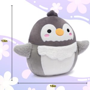 PLAYNICS Large Penguin Plush Pillow Stuffed Animal Toy,Big Size Cute Soft Toys 16" Fat Kawaii Hugging Pillows Cuddle Huggable Plushie,Gift for Kids