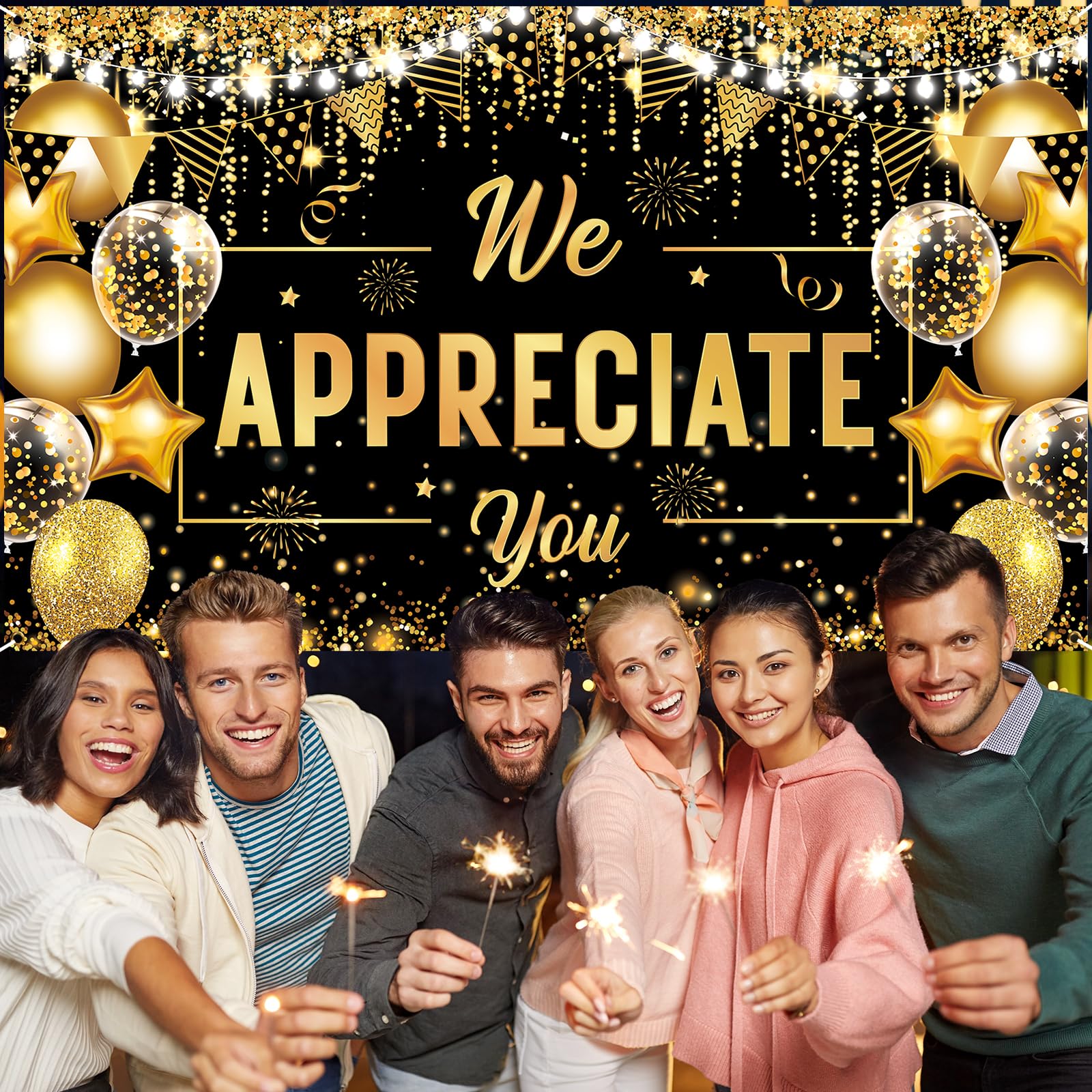 We Appreciate You Banner Thank You Banner Pastor Appreciation Decorations Banner Thank You For All You Do Backdrop Employee Appreciation Gifts Staff Retirement Appreciation Party Decor (Black Gold)