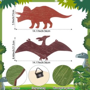 Hoteam Dinosaur Wall Decors Wooden Boys Dinosaur Nursery Wall Decoration Dinosaur Baby Shower Playroom Wall Art for Kids Farmhouse Bathroom Room Art Gift(Vivid,14.17 x 8.27 Inches)