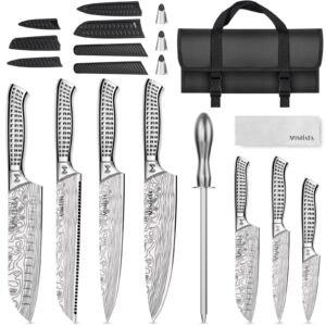 mosfiata kitchen knife set, 12 pcs japanese stainless steel knife sets for kitchen with oxford cloth storage bag with knife sharpening rod, dishwasher safe, for outdoor