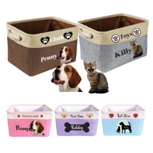 jcyif personalized dog toy basket custom dog toy box with pet's name dog storage organizer collapsible cute basket with handles-dog