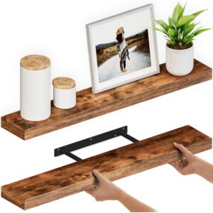 ballucci floating shelves, 36" wood wall shelf set of 2, with invisible brackets for bathroom, living room, bedroom, kitchen, nursery, 6" deep, rustic brown