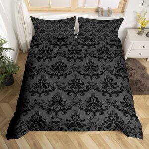 feelyou black bedding set twin size kids jacquard comforter cover set for boys teens sugar skull duvet cover exotic black damask bedspread cover room decor quilt cover