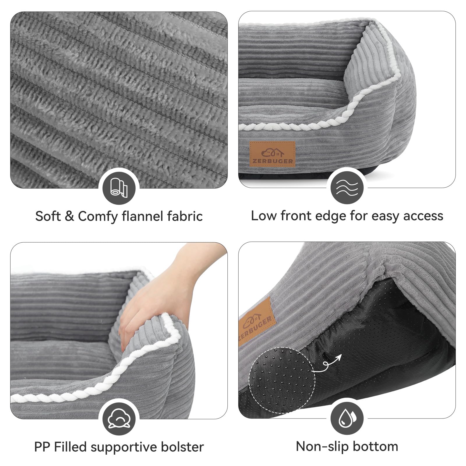 Cat Dog Bed for Pets, Rectangle Pet Bed Gift for Puppy and Kitten, Machine Washable Calming Fluffy Pet Couch Sofa for Indoor Outdoor, Portable Soft Cat Bed with Non-Slip Bottom (Small, Grey)