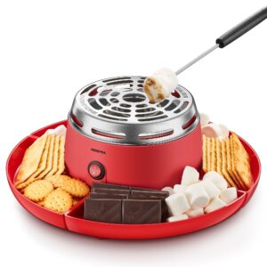 s'mores maker tabletop indoor, reemix flameless electric marshmallow roaster with 4 detachable trays & 6 roasting forks, date night fun kids family activity, red