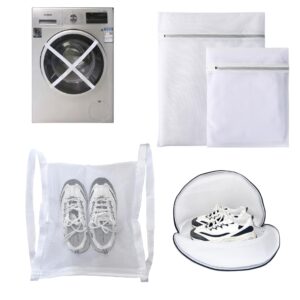 4 set shoe dryer wash bags, sneaker dryer bags laundry shoe bags for washer and inside dryer door, shoe dryer bag with straps, sneaker laundry net bag for shoes