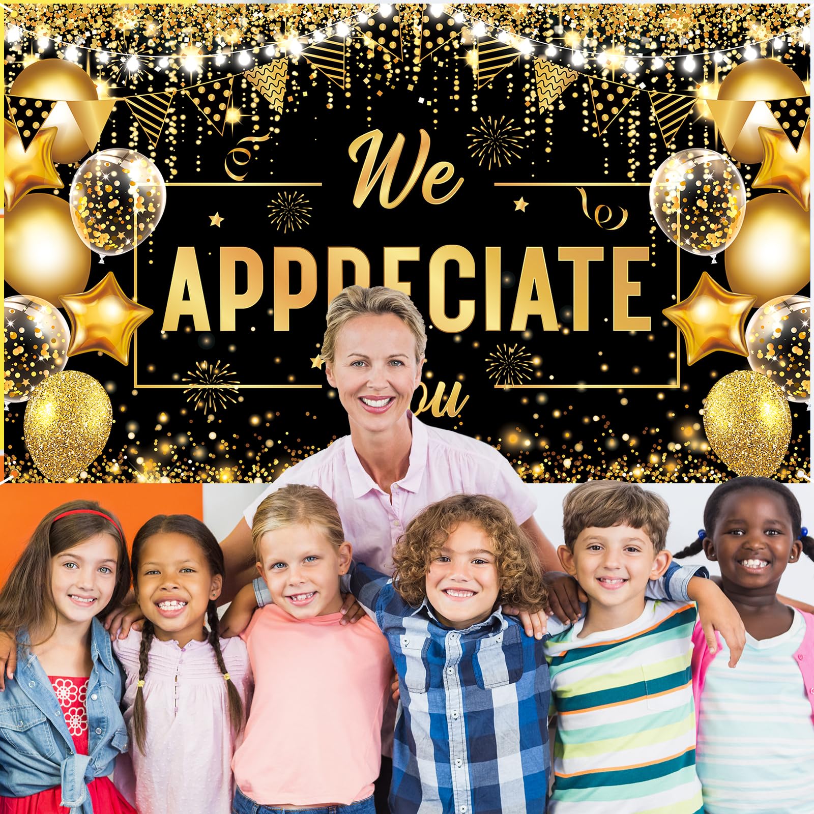 We Appreciate You Banner Thank You Banner Pastor Appreciation Decorations Banner Thank You For All You Do Backdrop Employee Appreciation Gifts Staff Retirement Appreciation Party Decor (Black Gold)