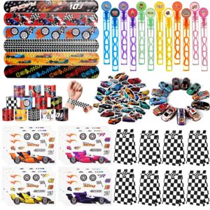 vanblue 110pcs race car party favors race car birthday party supplies straw bubble slap bracelet diy sticker toy gift boy kid treat candy bags stuffers themed birthday decorations classroom reward