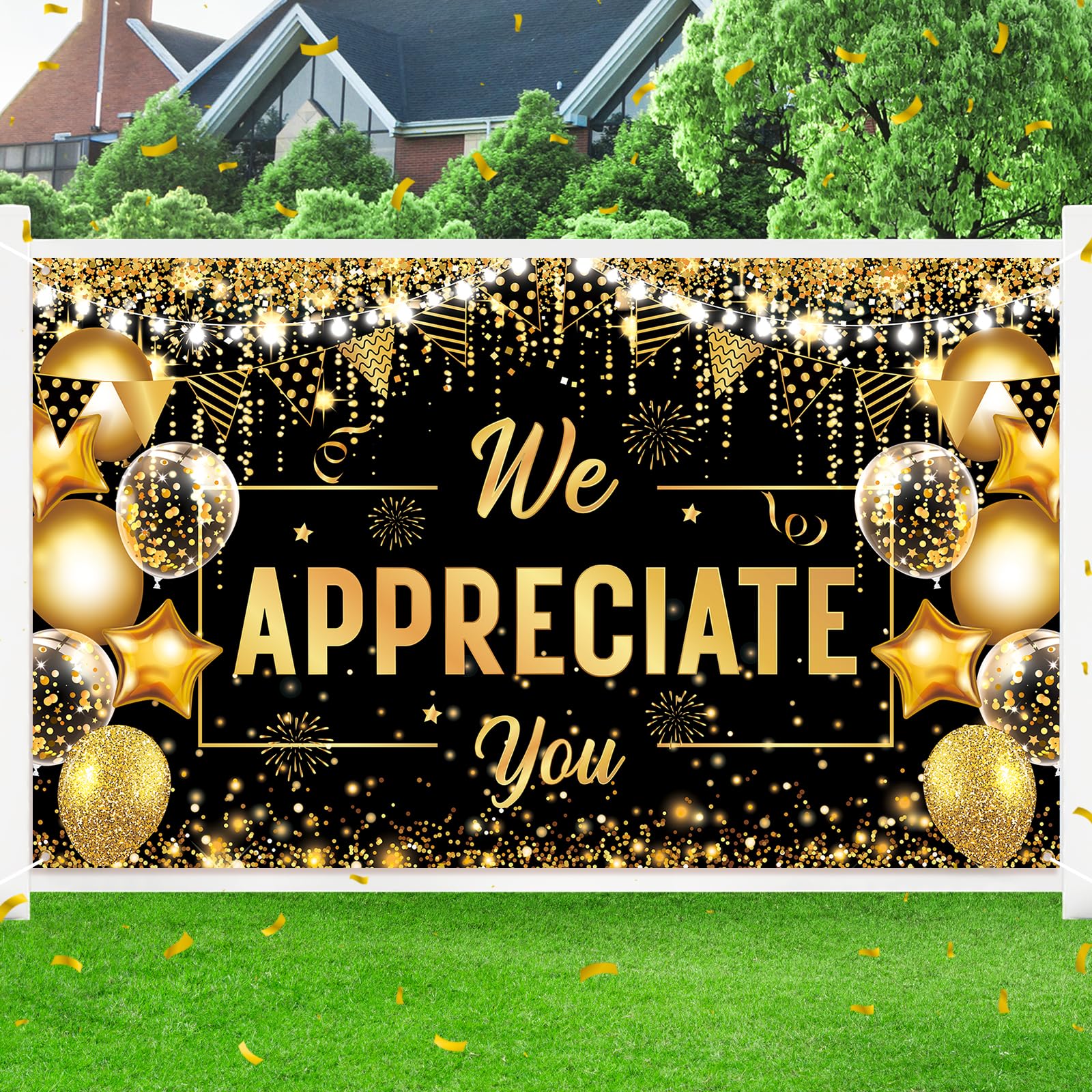 We Appreciate You Banner Thank You Banner Pastor Appreciation Decorations Banner Thank You For All You Do Backdrop Employee Appreciation Gifts Staff Retirement Appreciation Party Decor (Black Gold)