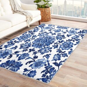 chinoiserie rug & home decor - blue and white porcelain rugs for entryway, front door mat indoor entrance, washable rugs, 2x3 rug, non slip soft area rug, floral carpet & room decorations x-&315