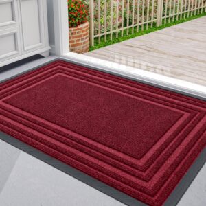 buganda floor door mat, heavy duty doormat outdoor indoor, natural rubber mat, non slip, low profile outdoor mat for home entrance, garage, patio porch farmhouse, 36x24, wine red