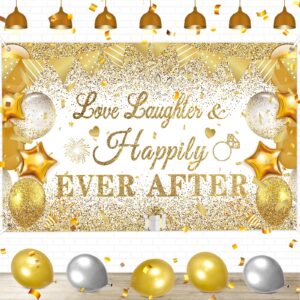 white gold bridal shower decorations love laughter and happily ever after banner backdrop wedding shower banner happily ever after decorations white gold wedding bridal engagement party decorations