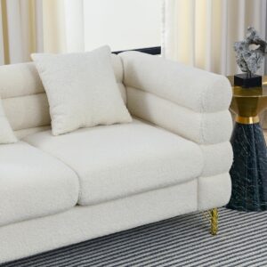 ATUMON Modern White 2 Pieces 81" 3-Seater Teddy Fabric Sectional Sofa Set,Comfort Fabric Sectional Sofa-Deep Seating Sectional Sofa with 6 Pillows,Solid Wood Frame+Gold Metal Legs…