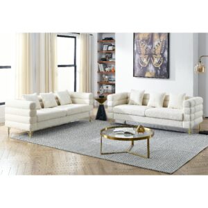 atumon modern white 2 pieces 81" 3-seater teddy fabric sectional sofa set,comfort fabric sectional sofa-deep seating sectional sofa with 6 pillows,solid wood frame+gold metal legs…