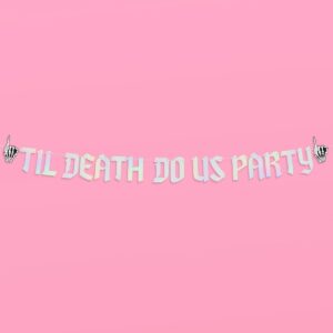 xo, Fetti Til Death Do Us Party Fringe Banner - Black and Iridescent, 5 Ft. | Bachelorette Party Decoration, Gothic Bach, Bridesmaid Favor, Rock Bride to Be Gift, Bridal Shower Supplies, Photobooth Backdrop