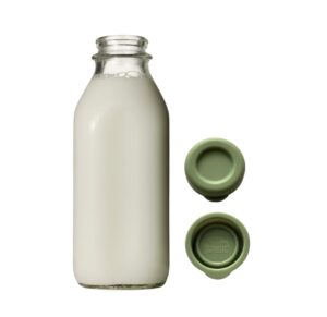 jartastix silicone replacement caps | 48mm diameter bottle lids that fit perfectly stanpac & libbey milk glass bottles | reusable, long-lasting and easy to clean bottle caps (green, 2 pack)