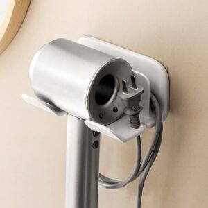 STORICANS Universal Hair Dryer Holder, Blow Dryer Hanger Wall Mount for Hair Dryer Hook with Plug&Cord Organizer Self Adhesive for Cabinet Bathroom |White | 5x4 Inch