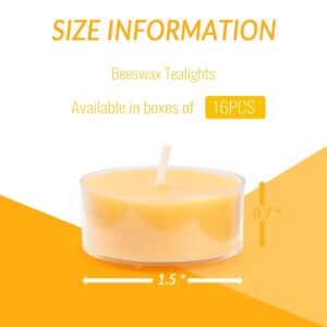 JONERAY 16 Packs Beeswax Tealight Candles,4 Hour Extended Burn Time,Natural Unscented Beeswax Candles in Clear Cup for Home Decoration