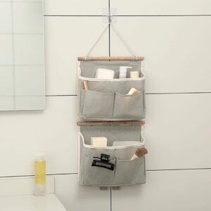 Alunsito Hanging Storage Organiser 2Pcs Waterproof Wall Hanging Bag Linen Cotton Organizer Wall Basket, Closet Hanging Pouch with Hooks for Bedroom Bathroom Kitchen