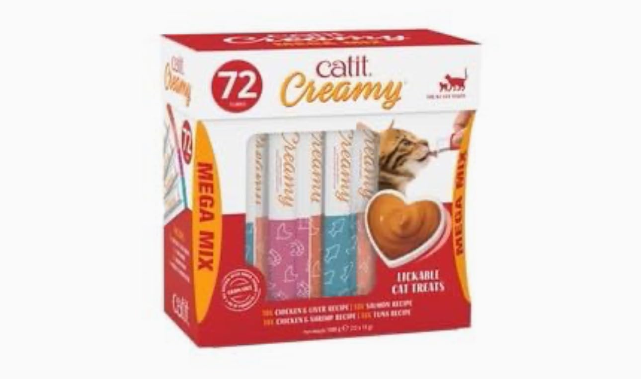 Catit Creamy Lickable Cat Treat, Healthy Cat Treat, 4 Flavours, 72 Tubes, 1080g (72 X 15g)