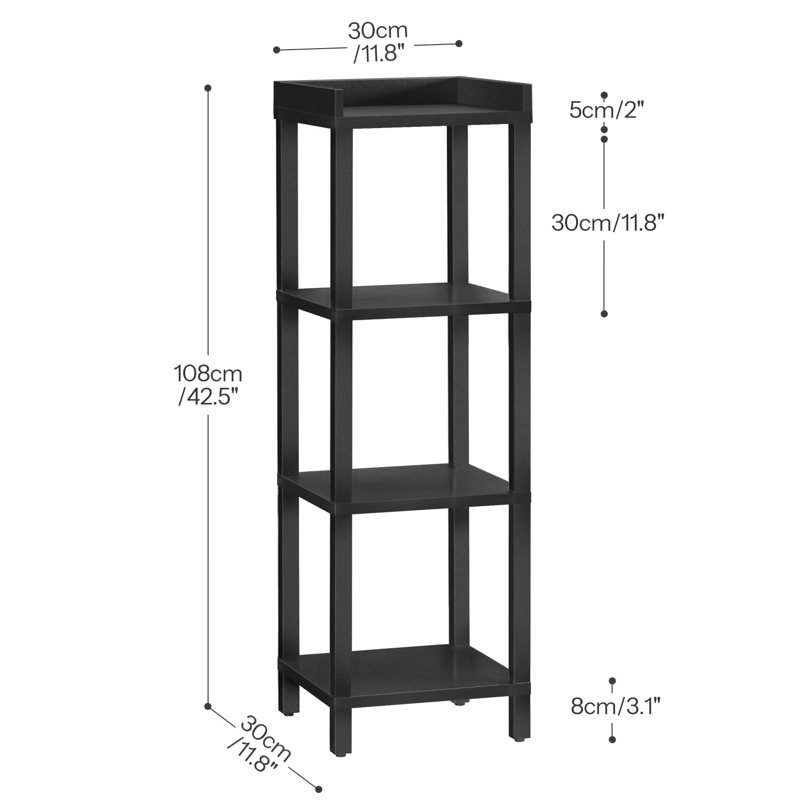 HOOBRO Small Bookcase, Industrial Style Bookshelf for Narrow Spaces, 4-Tier Square Book Shelf Stand, Easy to Install, Wooden Storage Rack Display Shelf, Corner Shelf for Living Room, Black BK08CJ01