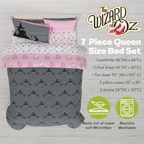 Franco Collectibles The Wizard of OZ Bedding 7 Piece Super Soft Reversible Comforter and Sheet Set with Sham, Queen, (Officially Licensed Product)