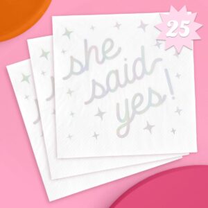 xo, fetti she said yes napkins - 3-ply, 25 pcs | white bachelorette decorations, engagement theme party, bridal shower tablescape, cute proposal dinner decor