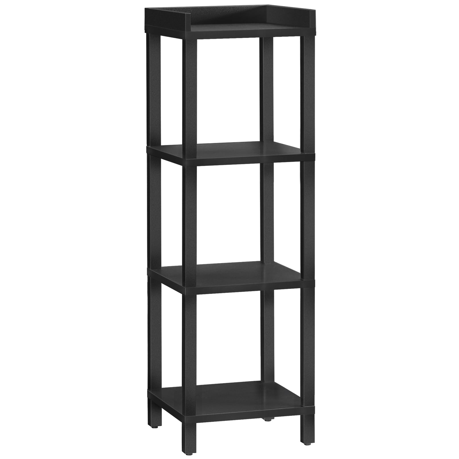 HOOBRO Small Bookcase, Industrial Style Bookshelf for Narrow Spaces, 4-Tier Square Book Shelf Stand, Easy to Install, Wooden Storage Rack Display Shelf, Corner Shelf for Living Room, Black BK08CJ01