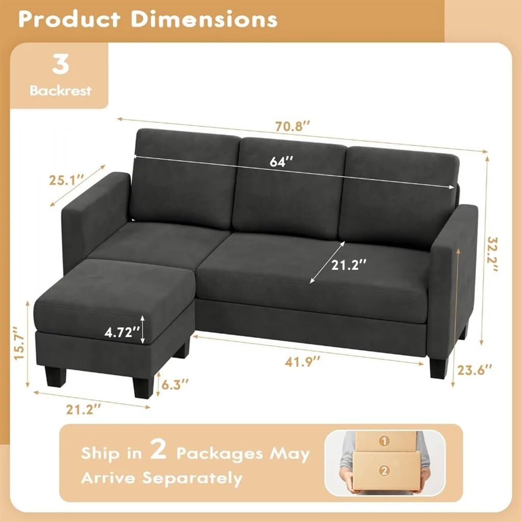 FANCUF Sofa with Linen Fabric Sectional Sofa Couch Movable Small Couch for Small Apartments Living Room Home, As show