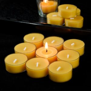 JONERAY 16 Packs Beeswax Tealight Candles,4 Hour Extended Burn Time,Natural Unscented Beeswax Candles in Clear Cup for Home Decoration