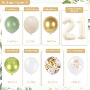 GYESXYW 21st Birthday Decorations, Sage Green Gold 21st Birthday Decorations for Her, Including Happy Birthday Banner, 21st Birthday Sash, Crown, Cake Topper, Balloons Set for Birthday Party Supplies