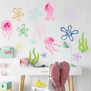 under the sea jellyfish bubbles wall stickers，under the sea ocean wall decals，removable vinyl under the sea decor，underwater sea wall stickers for toddler baby nursery living room office.