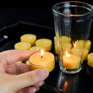 JONERAY 16 Packs Beeswax Tealight Candles,4 Hour Extended Burn Time,Natural Unscented Beeswax Candles in Clear Cup for Home Decoration